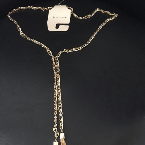 Tahari | Jewelry | Tahari Long Intertwined Chain Silver Gold Tassel ...